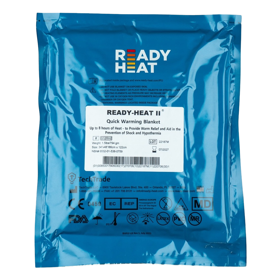 Ready Heat II Räddningsfilt med uppvärmning 86 x 122 cm 38 grader i 10